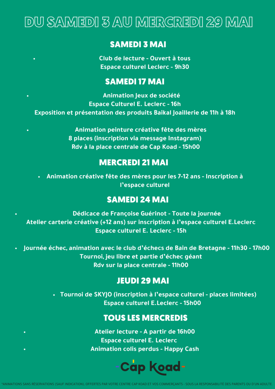 Animations du mois de mai - Cap Koad